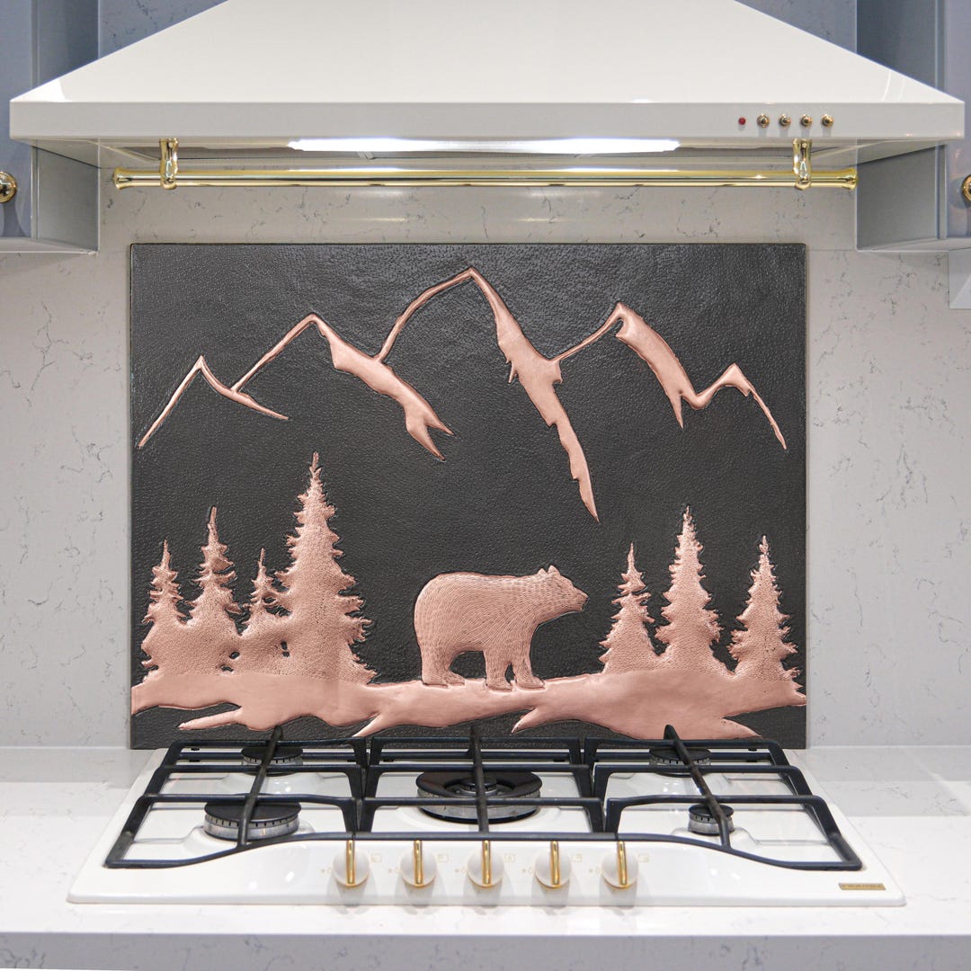 Bear Copper Backsplash – Black – Hand-hammered Metal Wall Art ...