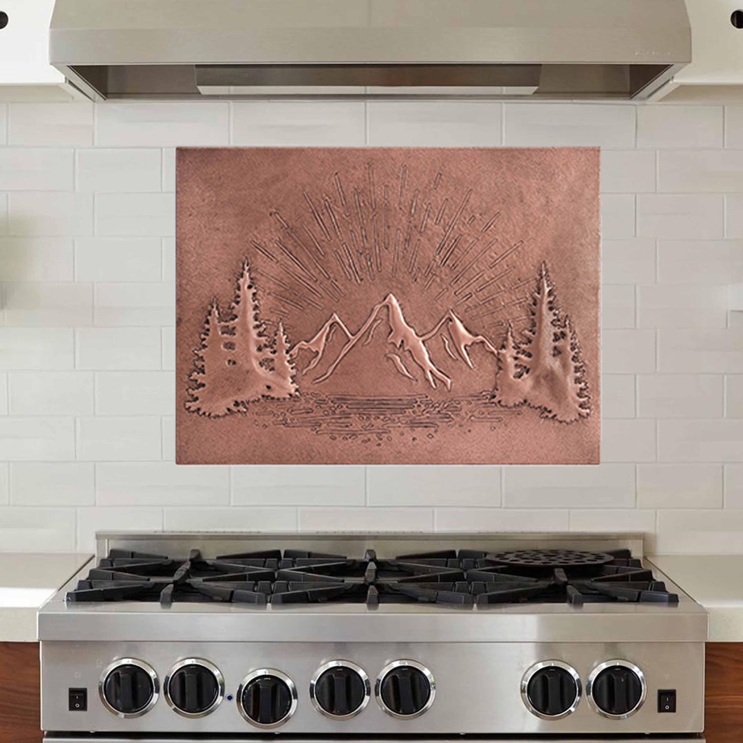 Copper Mountain Scene Kitchen Backsplash 23.7"x31.6", Rising Sun Behind ...