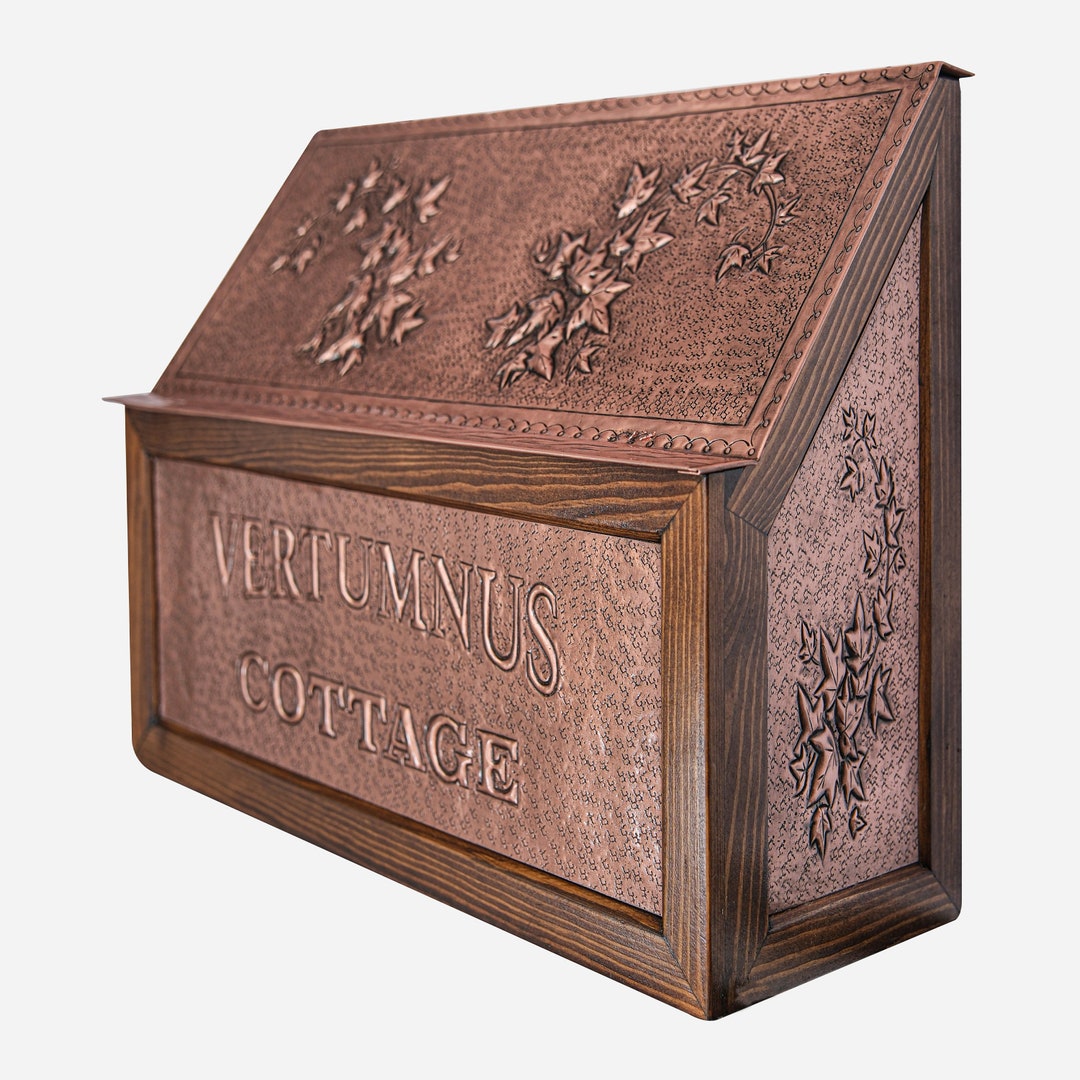 Mailbox, Handmade Mailbox With Ivy, Copper and Wood Mailbox for Outdoor ...