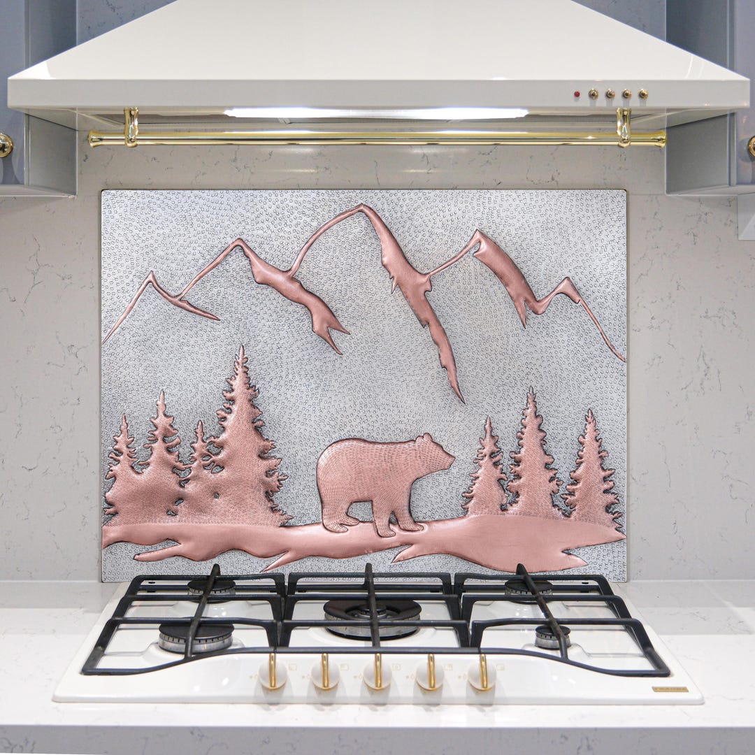 Hand-hammered Copper Bear Backsplash: Rustic Lodge Kitchen Decor - Etsy