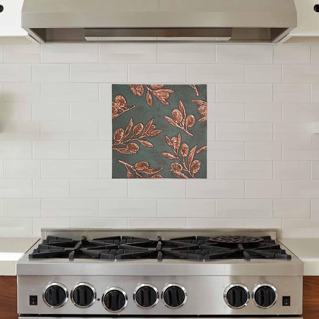 Copper Kitchen Wall Decor - 12"x12", Olive Branch Copper Tile for ...