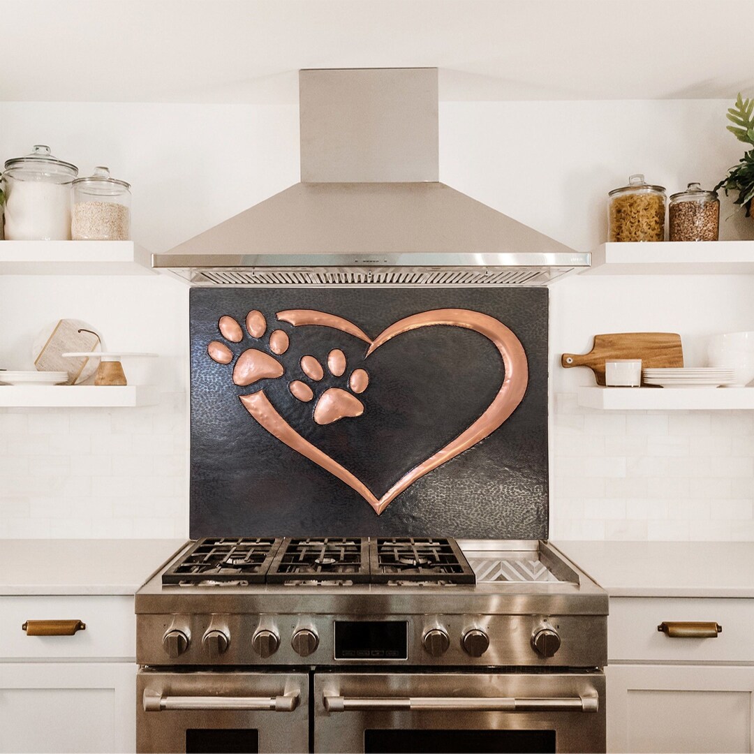 Heart With Paws Copper Tile for Kitchen Backsplash, Indoor Outdoor Wall ...