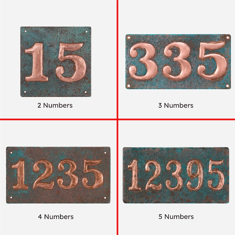 Green Patina Copper House Number Sign, Custom Address Plaque, Raised ...