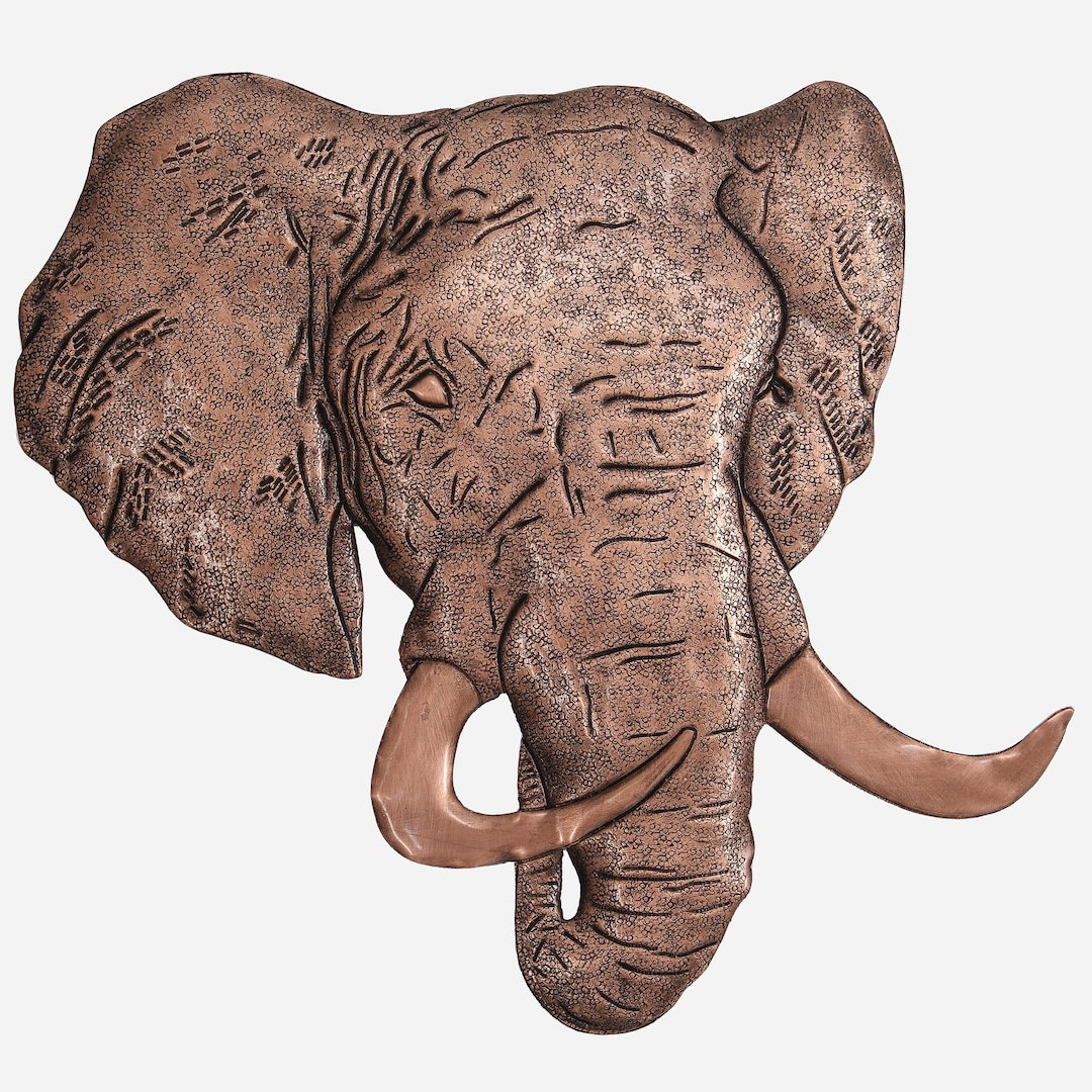 Elephant Copper Wall Art, 3D Metal Elephant Head for Wall, Hand ...