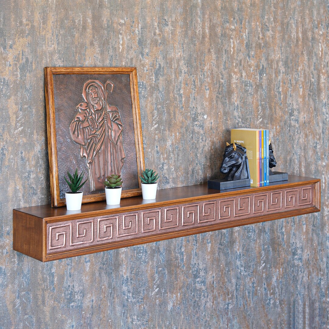 Copper Floating Shelf, Handmade Copper and Wood Shelf, Large Wooden ...