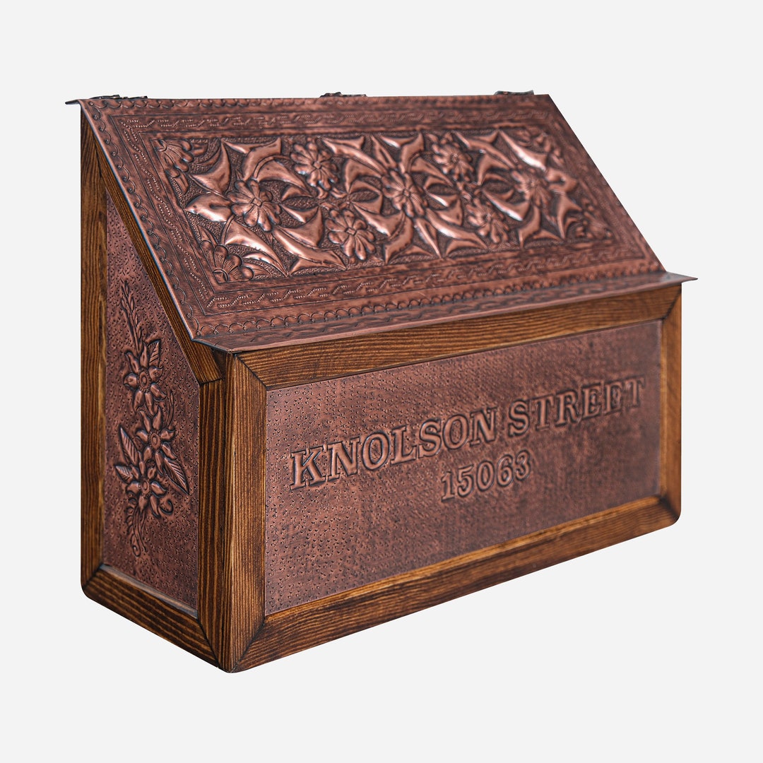 Wall Mounted Lockable Copper Mailbox, Brown Mailbox for Outside, Wood ...