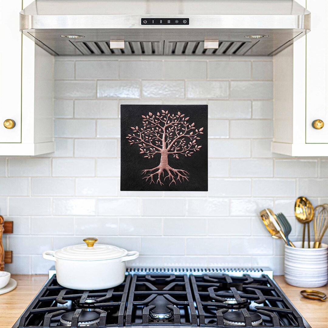 Tree With Roots Copper Kitchen Backsplash Tile - 15.9"x15.9" - Black - Etsy