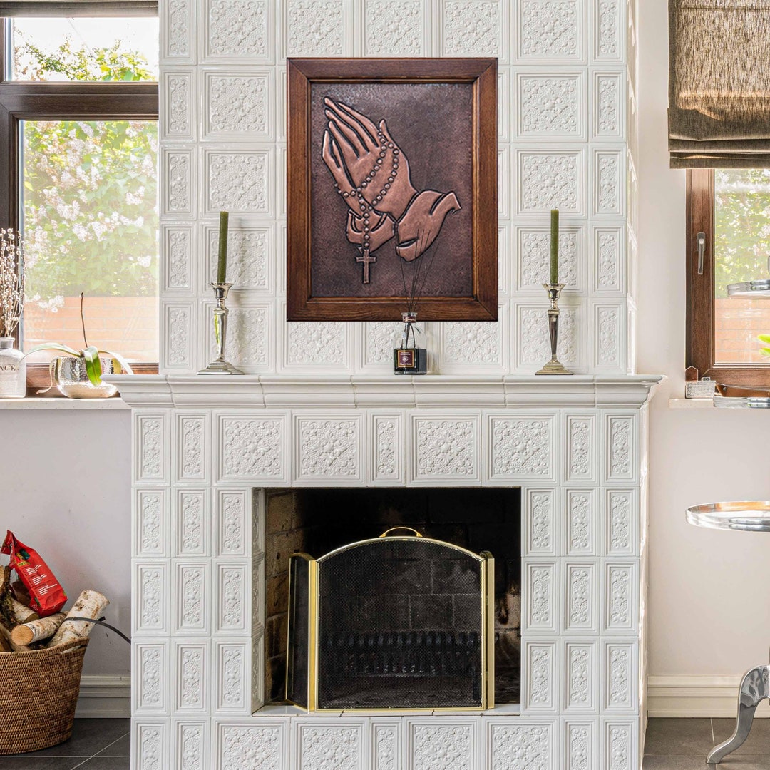 Wood Framed Wall Art, Praying Hands - 20x16.1" - Brown, Religious Wall ...