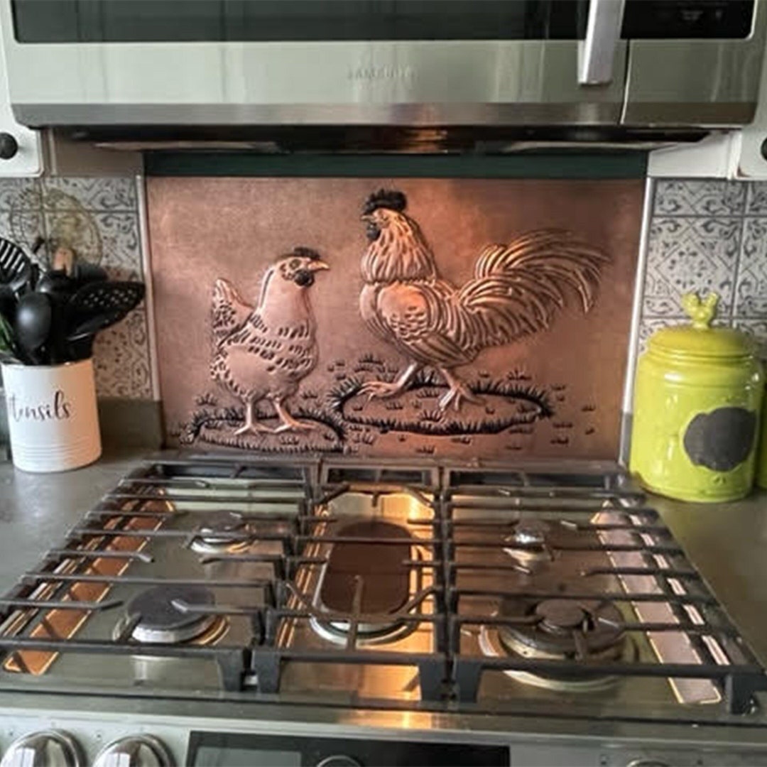 Rooster and Pullet Copper Decor, Rooster Kitchen Backsplash ...