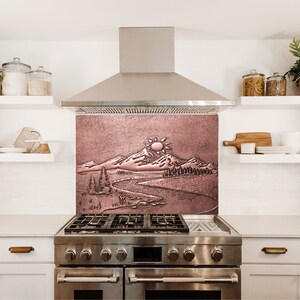 Handmade Copper Mountain Sunrise Wall Art: Nature Scene Backsplash - Etsy