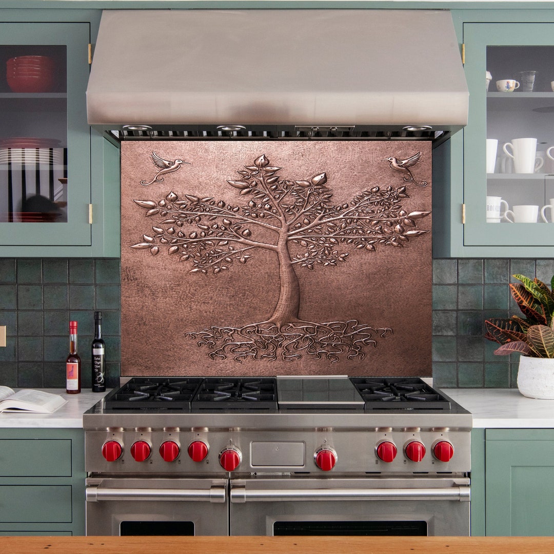 Tree of Wisdom With Hummingbirds Copper Tile for Kitchen Backsplash ...