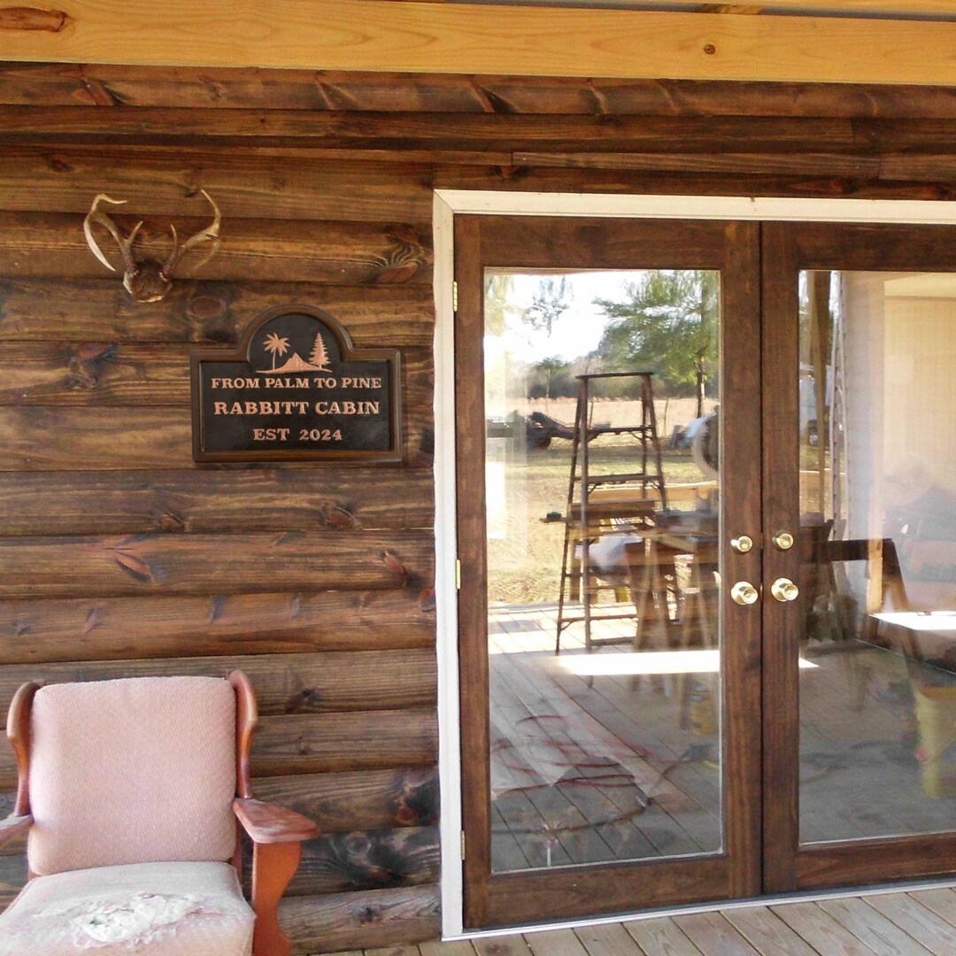 Cabin Sign, Personalized Wood and Copper Sign, Custom Palm and Pine ...