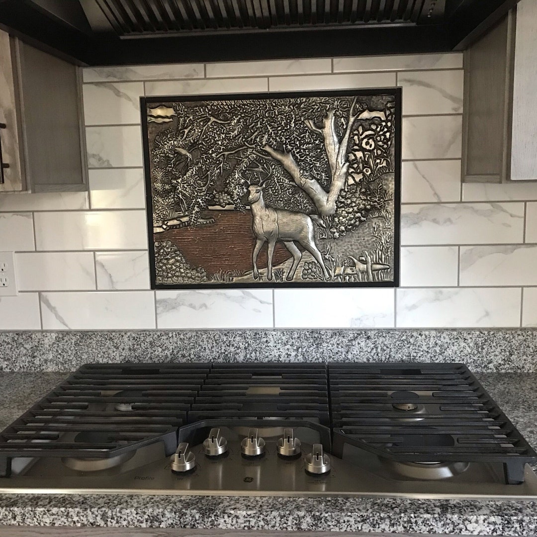 Deer in the Forest Metal Wall Mural, Reindeer and Lake Landscape ...