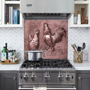 Farmhouse Kitchen Backsplash of a Rooster and Chicken Copper Decor ...