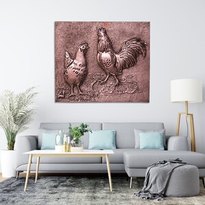 Farmhouse Kitchen Backsplash of a Rooster and Chicken Copper Decor ...