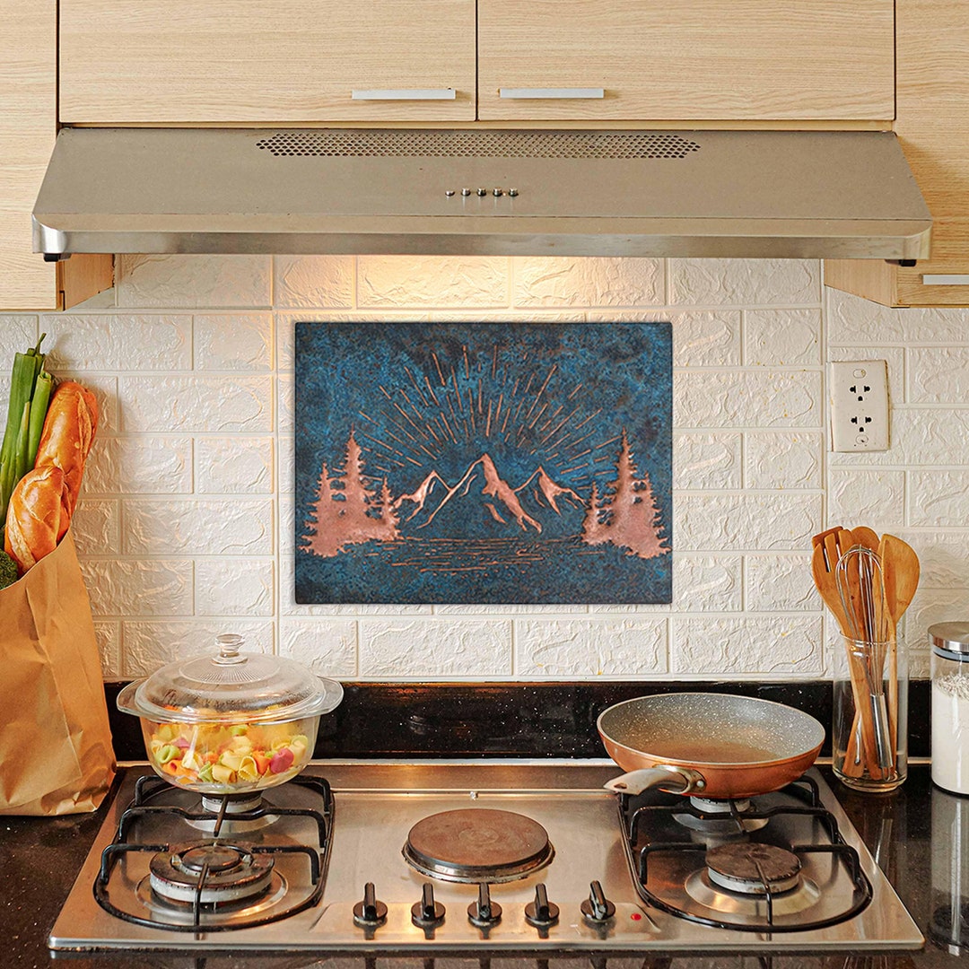 Copper Kitchen Backsplash: Rising Sun Mountain Scene Tile (17.8"x23.6 ...