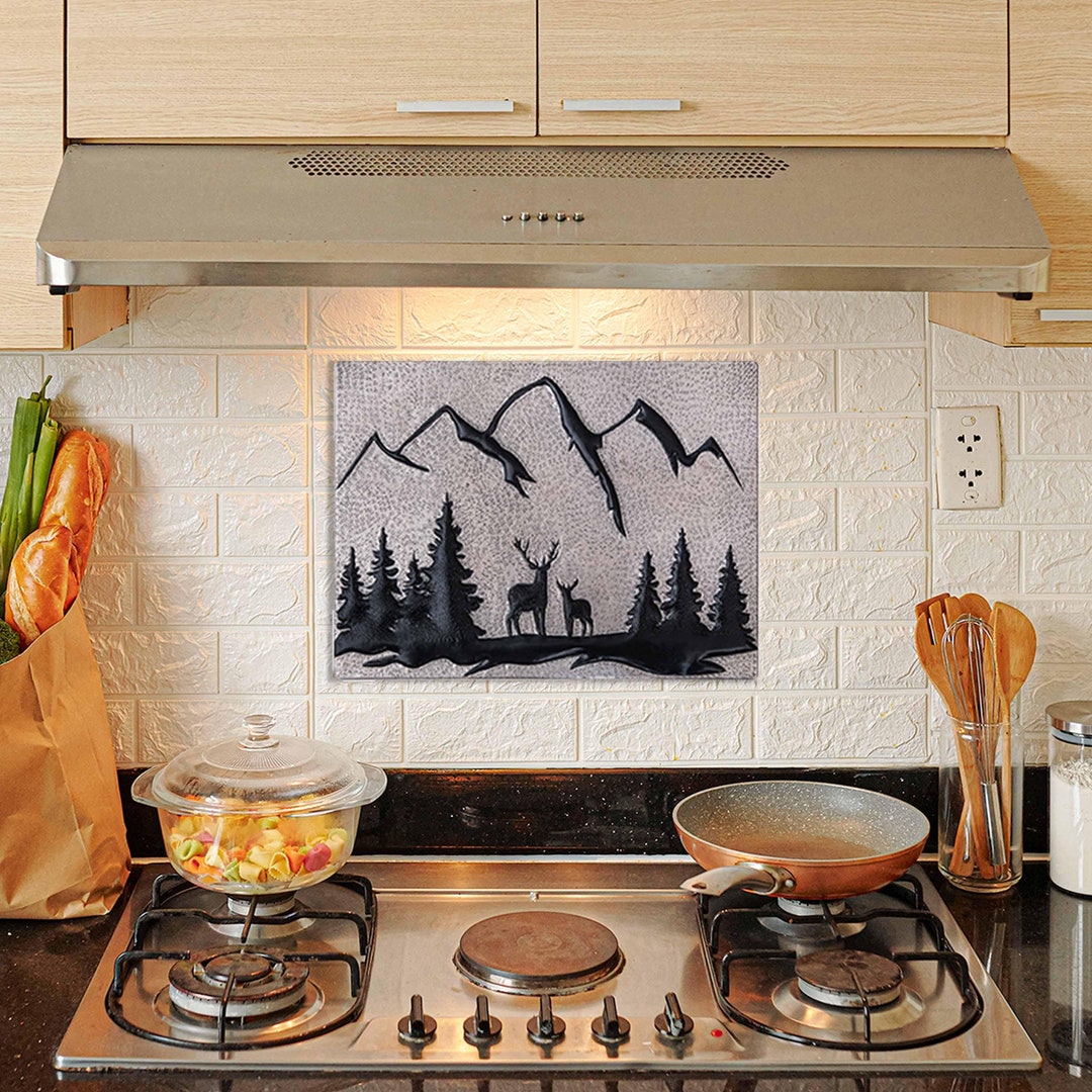 Handmade Copper Kitchen Backsplash Tile: Deer in Forest Mural (11.8"x15 ...
