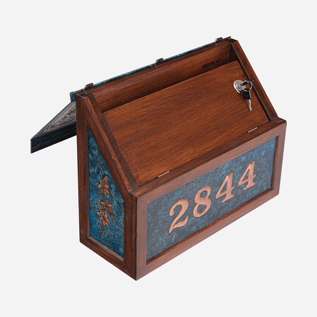 Lockable Copper Mailbox, Wall Mounted Mailbox for Outside, Wood and ...
