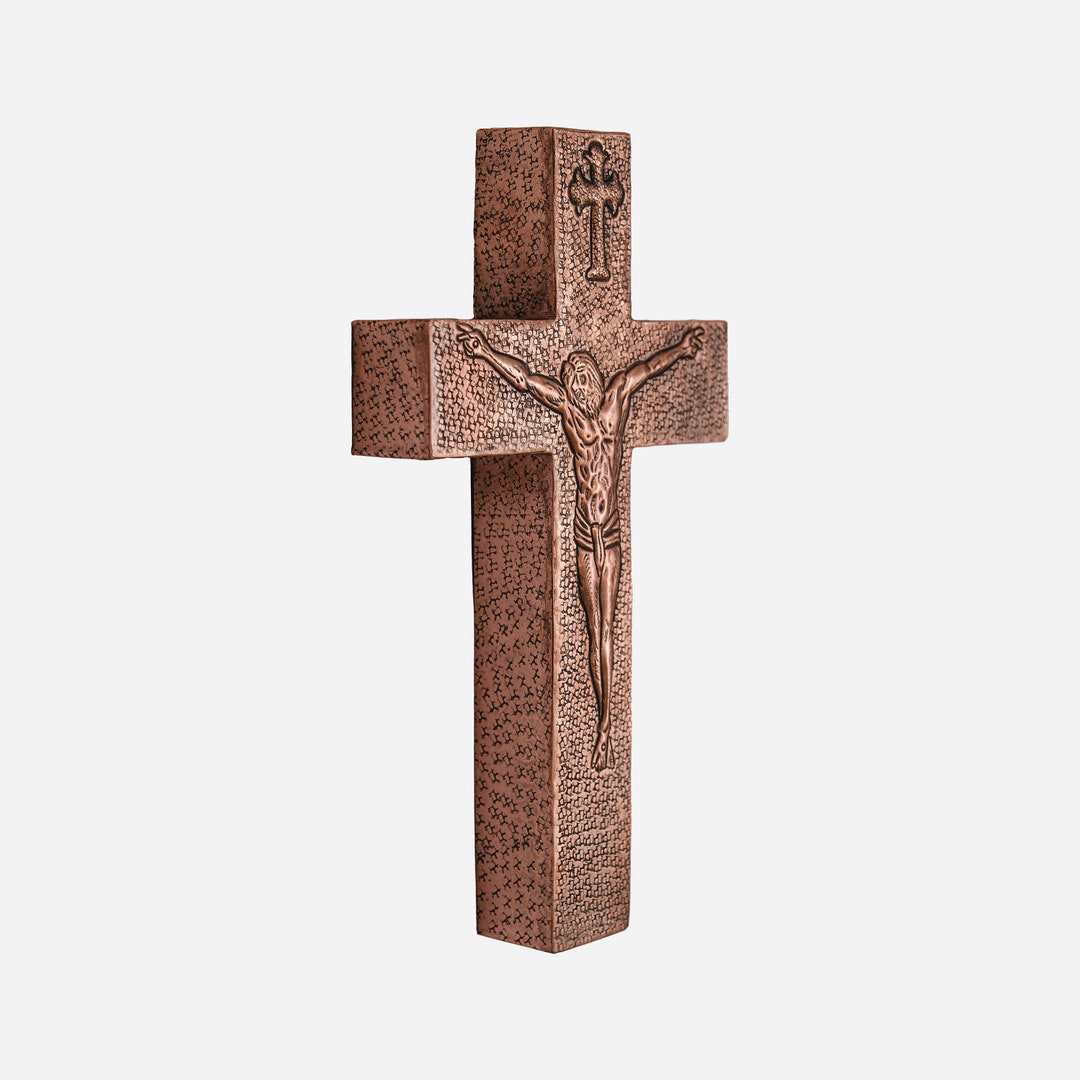 Copper Cross Sculpture, Crucifix Sculpture With Jesus Christ, Metal ...