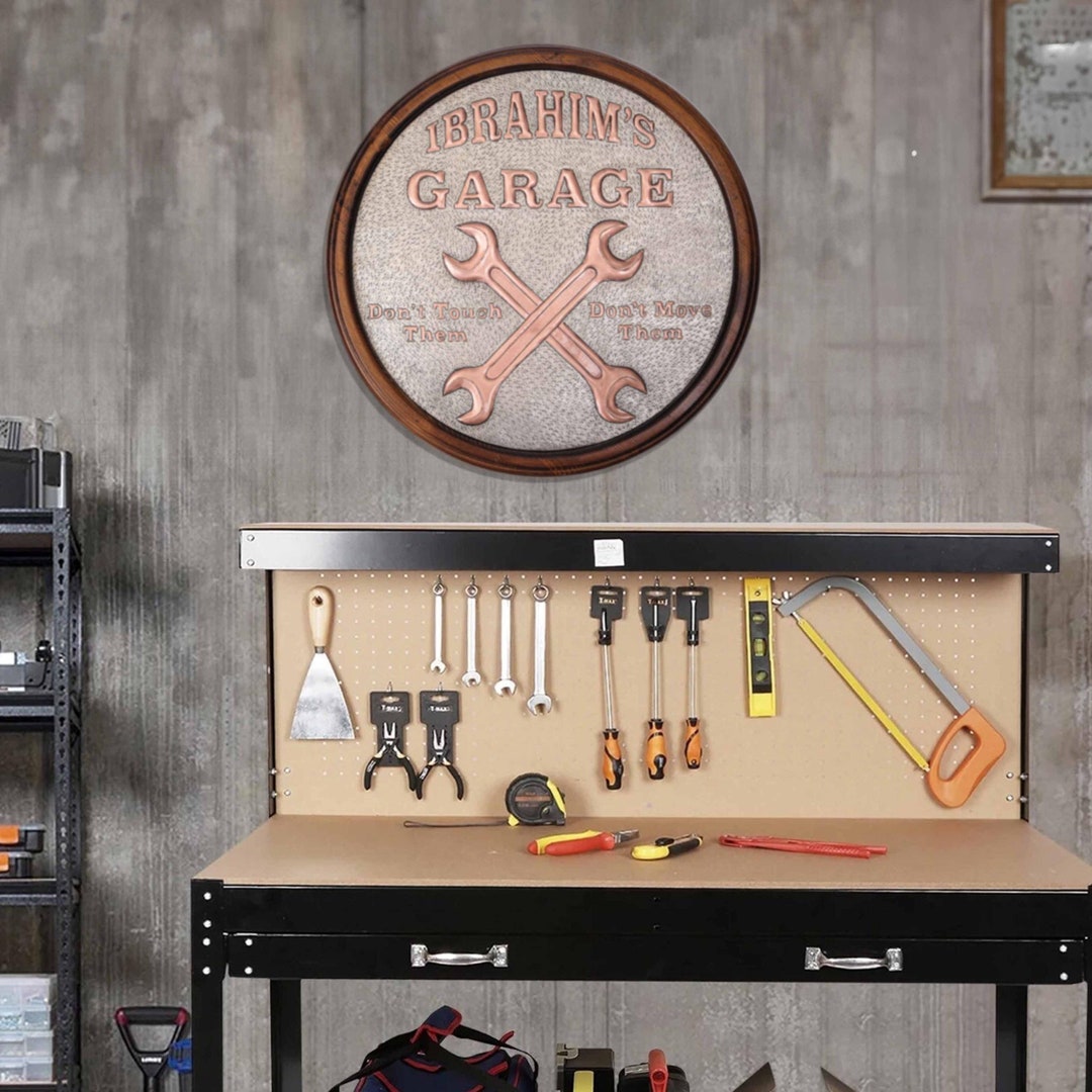 Garage Sign, Personalized Workshop Sign, Custom Copper & Wood Sign, Man ...