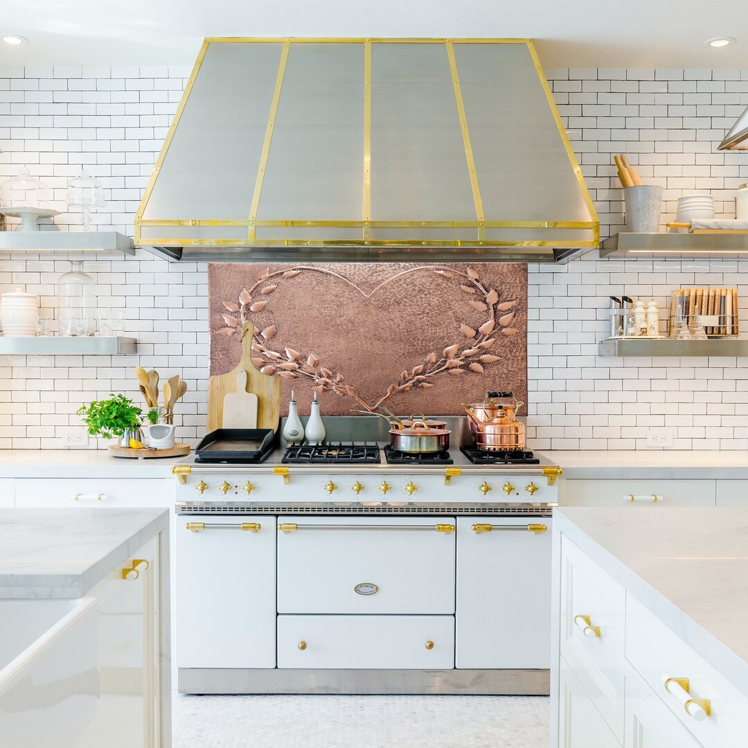 Handmade Copper Kitchen Backsplash Tile: Heart-shaped Leaves Wall Art ...