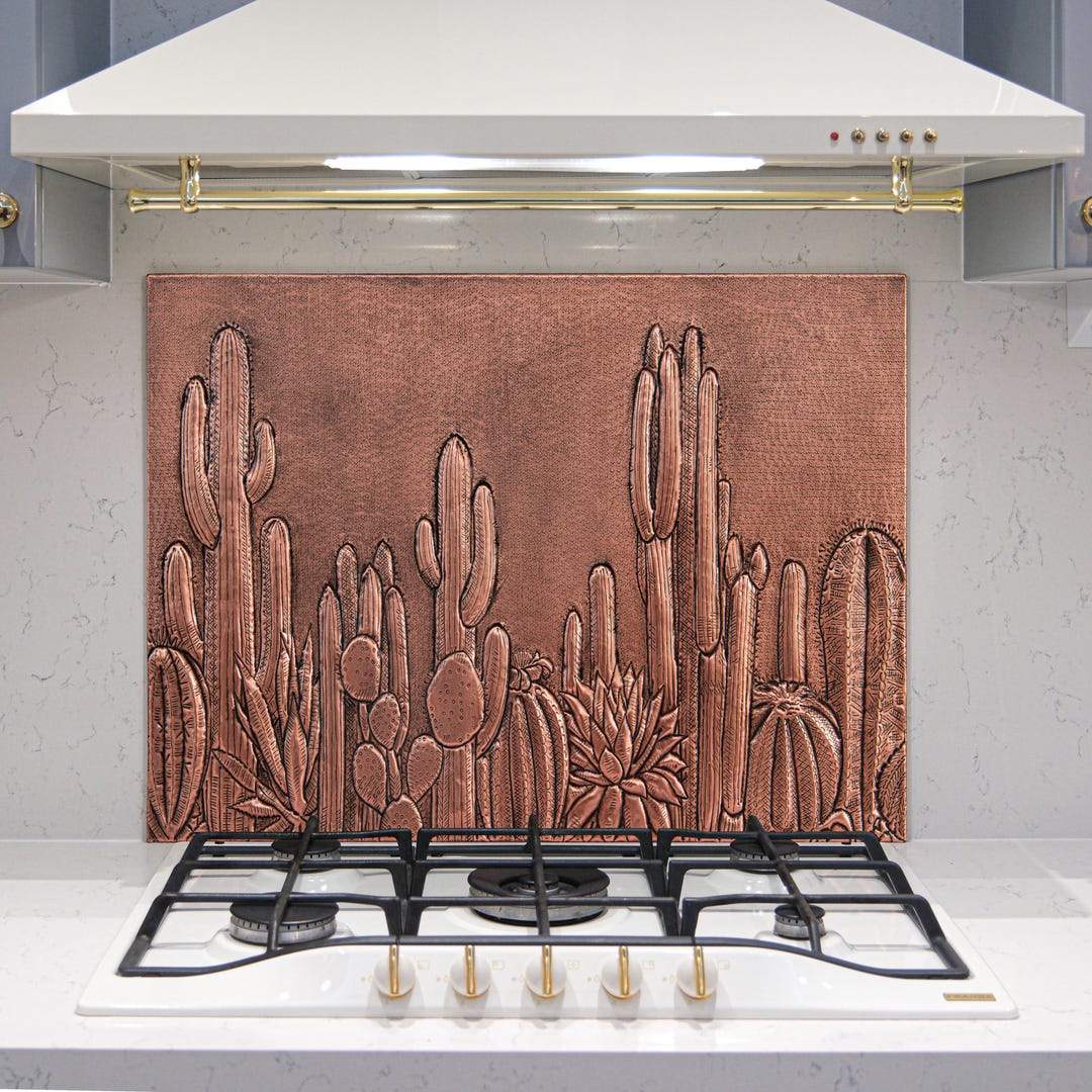 Hand-hammered Copper Cactus Backsplash Tile: Southwestern Decor - Etsy