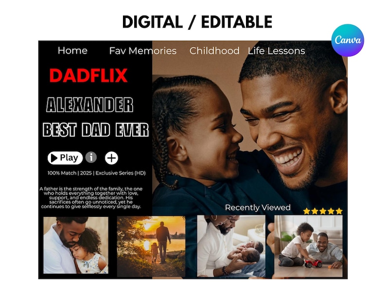 Editable Dadflix Canva Template Funny Digital Father’s Day Gift From ...