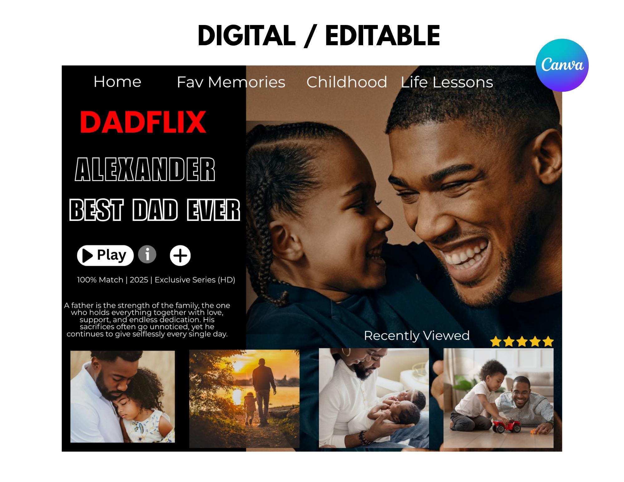Editable Dadflix Canva Template Funny Digital Father’s Day Gift From ...
