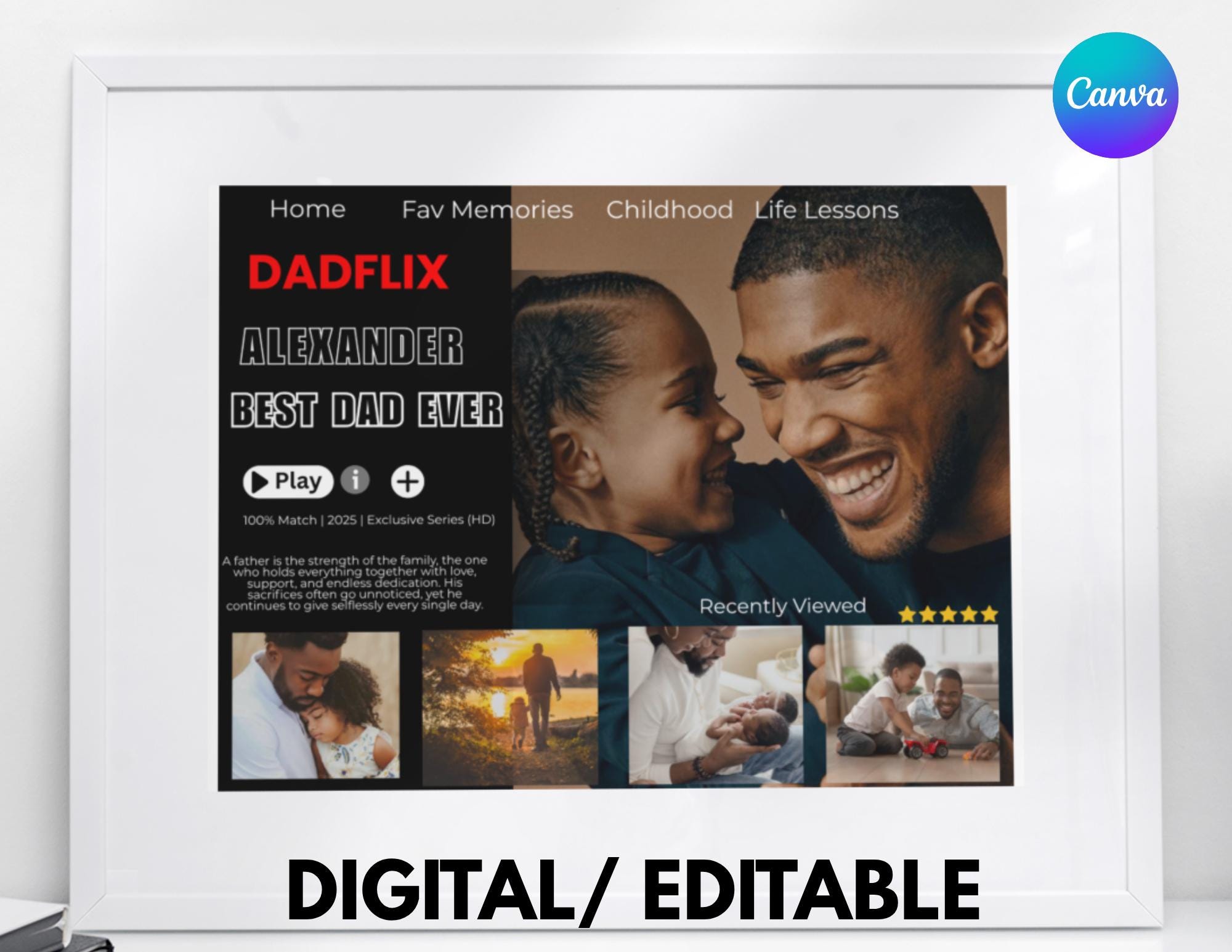 Editable Dadflix Canva Template Funny Digital Father’s Day Gift From ...