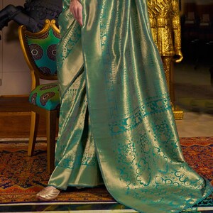 Royal Princess Golden Green Kanjivaram Silk Saree With Beautiful Blouse ...