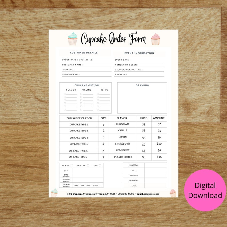 Cup Cake Order Form Template Editable, Printable Canva Template, Bakery ...