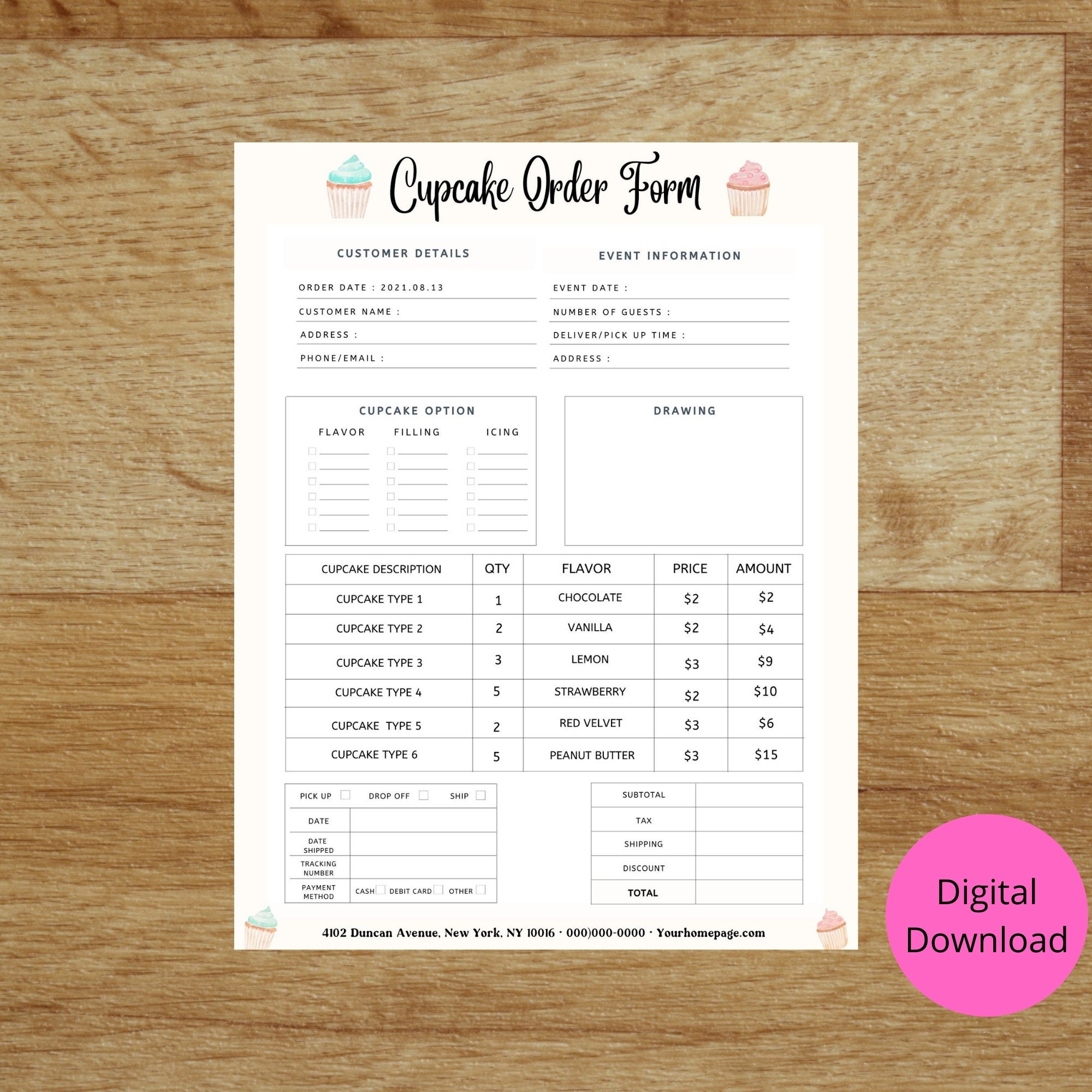 Cup Cake Order Form Template Editable, Printable Canva Template, Bakery ...