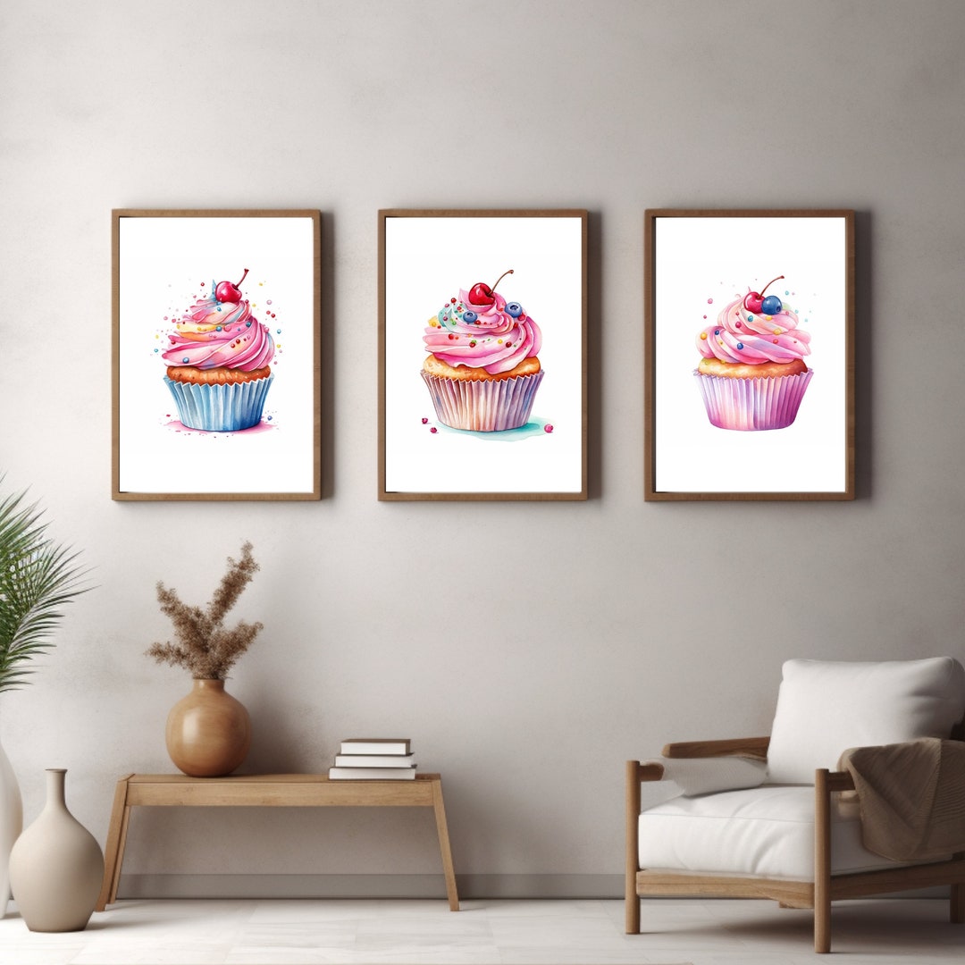 Cupcake Art Prints Baking Wall Art Cute Painting for Wall Food Artwork ...