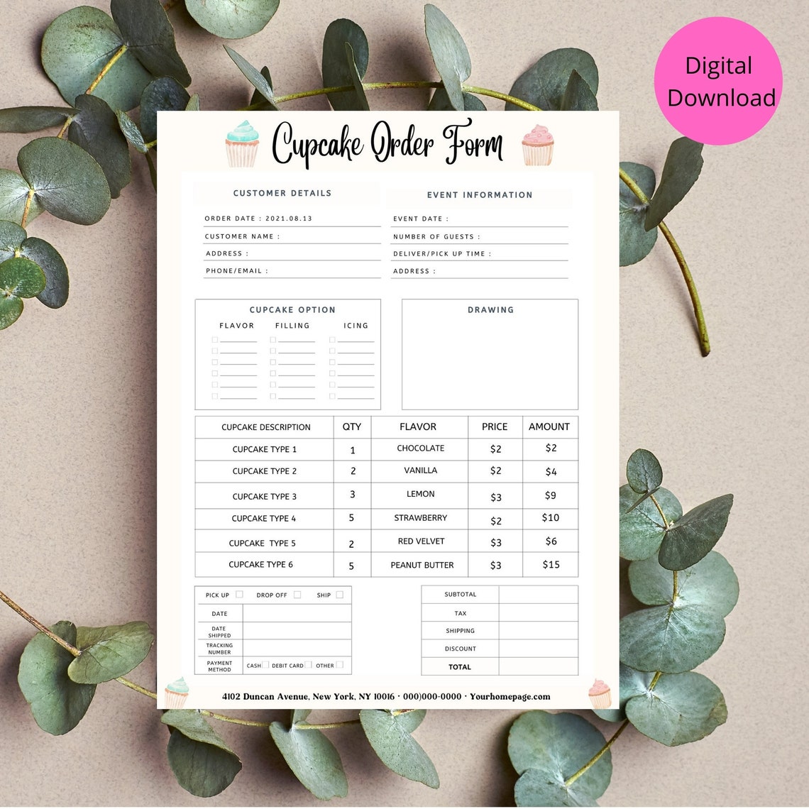 Cup Cake Order Form Template Editable, Printable Canva Template, Bakery ...
