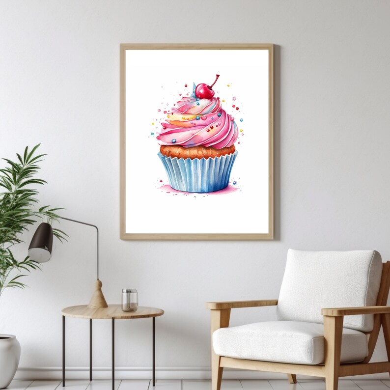 Cupcake Art Prints Baking Wall Art Cute Painting for Wall Food Artwork ...