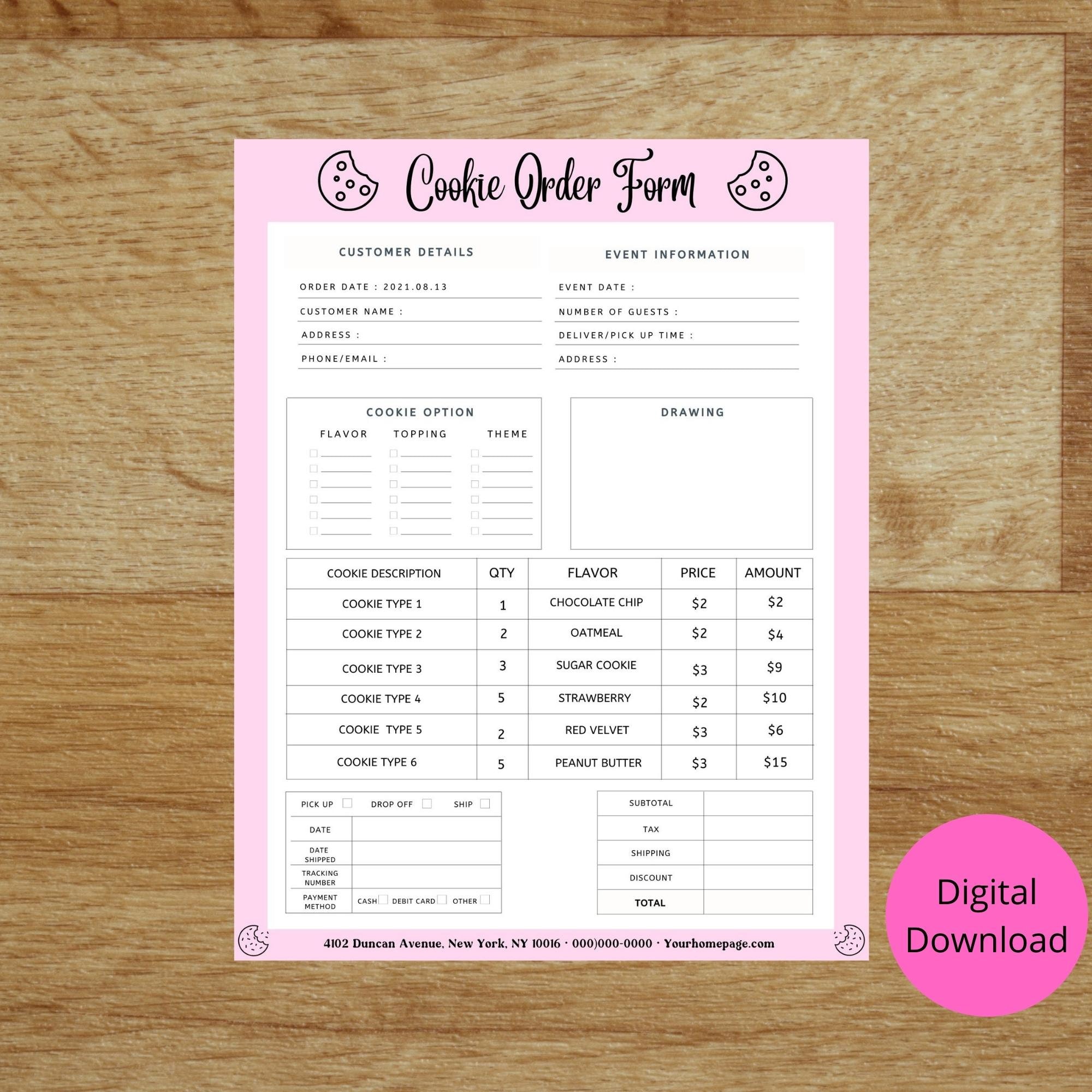 Cookie Order Form Editable, Bakery Order Form Printable, Small Business ...