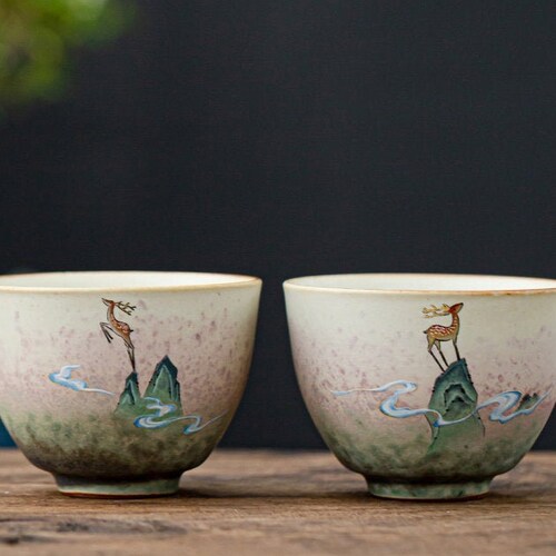 Embersceramic Ruyao Ceramic Teacup Set of 2 Cups Lovely Cat - Etsy