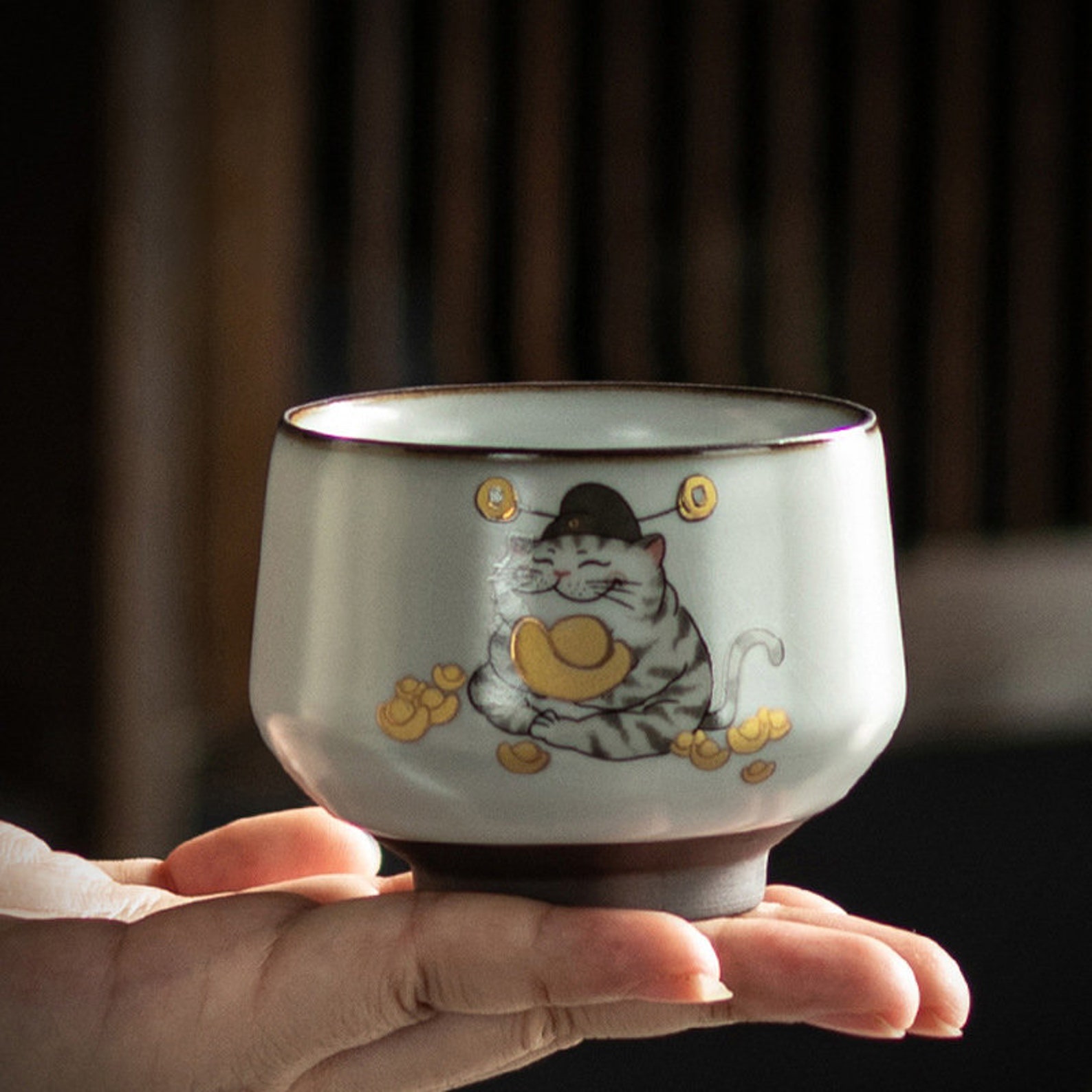Embersceramic Ruyao Ceramic Teacup Set of 2 Cups Lovely Cat - Etsy
