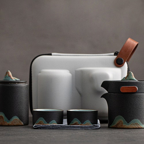 Portable Ceramic Travel Tea Set With Teapot 3 Cups and - Etsy