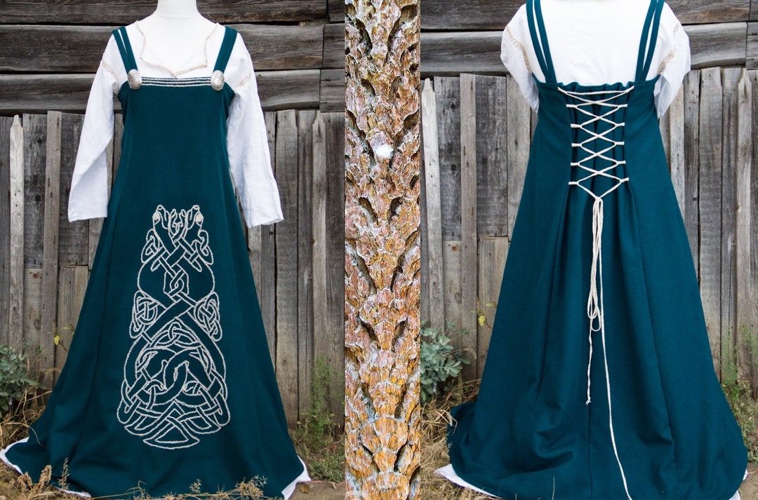 Viking Apron Dress Set Embroidery Celtic Dress Lace up Norse Costume ...