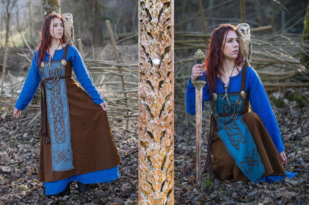 Viking Apron Wool Linen Set Festival Clothing Hand Embroidery Nordic ...