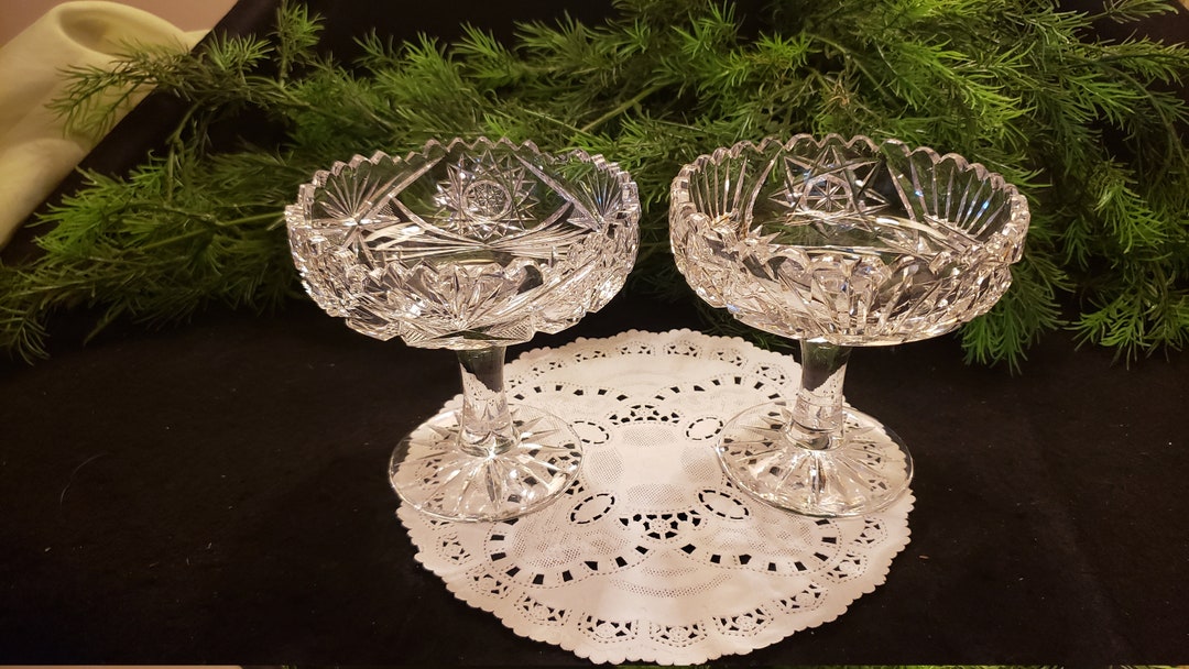 TWO Beautiful Vintage LEAD CRYSTAL Sawtooth Rim Footed Compotes - Etsy