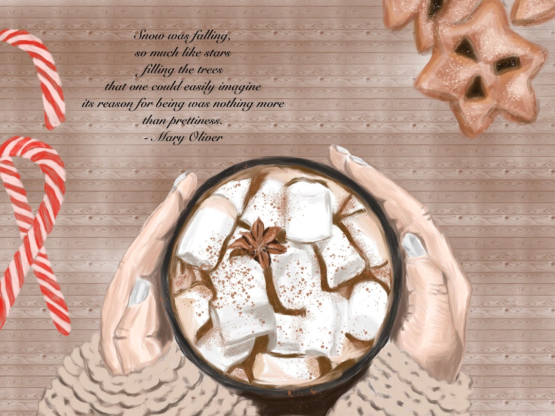 Hot Cocoa Holiday Card or Print- Hand Drawn Holiday Card, Hot Cocoa ...