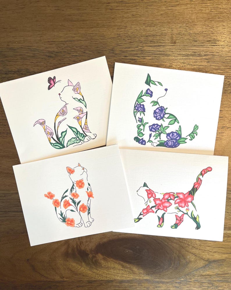CAT NOTECARDS, Greeting Card Set- Stationary, Sets of 4 or 8, Blank ...
