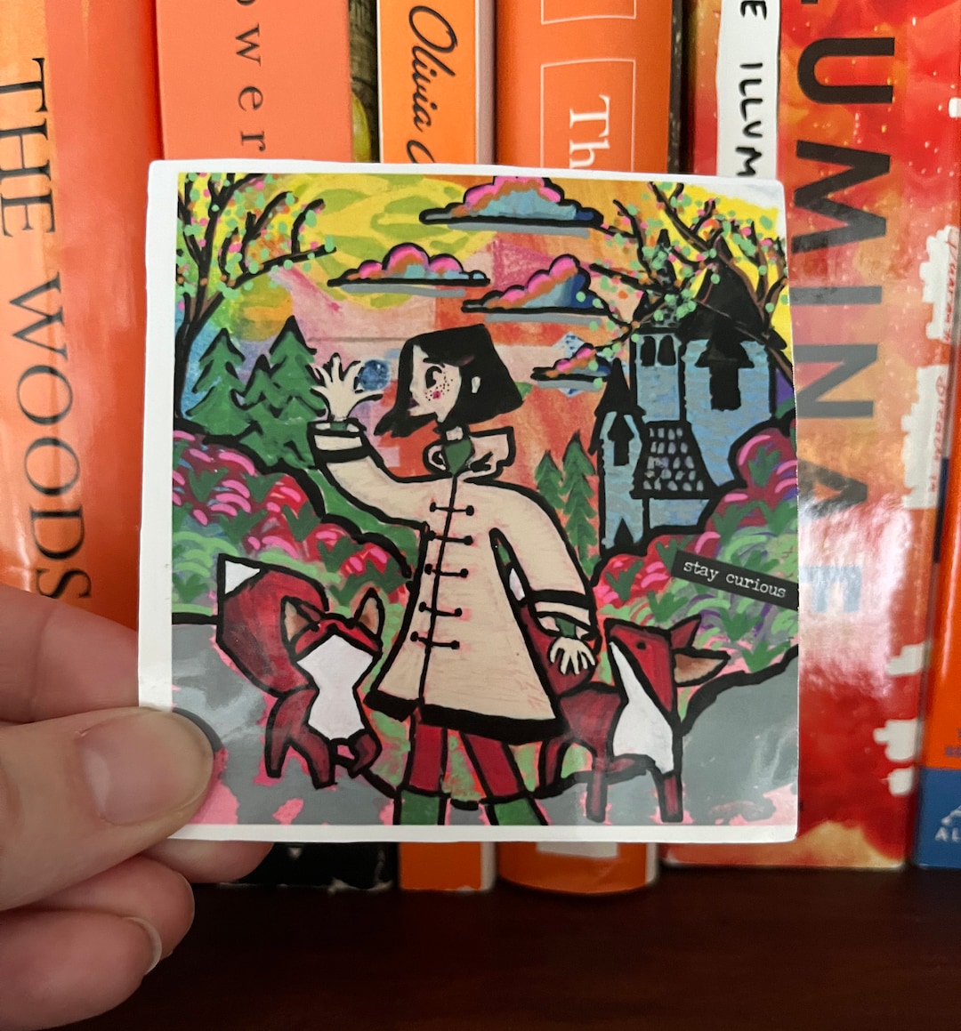 Girl With Fox Storybook Sticker- Aesthetic, Weatherproof Sticker for ...
