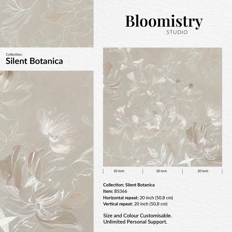 Neutral Floral Mural Wallpaper: Soft Botanical Wall for Entryway ...