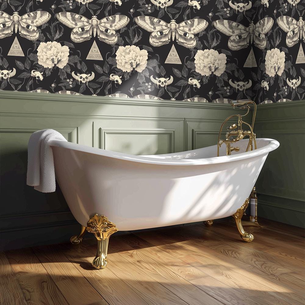 Dark Moth and Skull Floral Wallpaper: Gothic Elegance Wall Mural ...