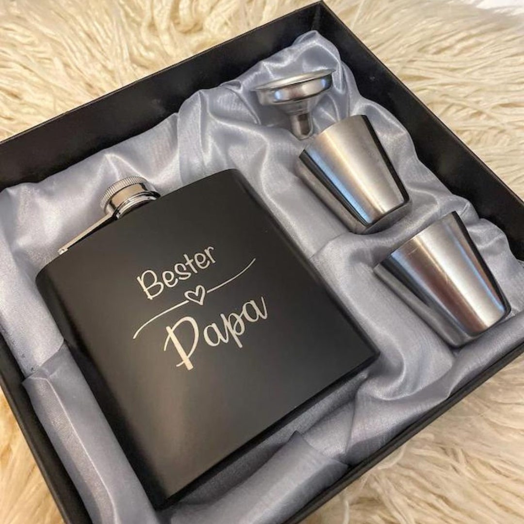 Flask Gift Set or Wooden Box, Personalized With a Motif or Name ...