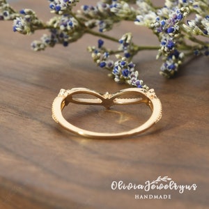 Curved Wedding Band Art Deco Wedding Ring Women Yellow Gold Filigree Matching Ring Vintage ...