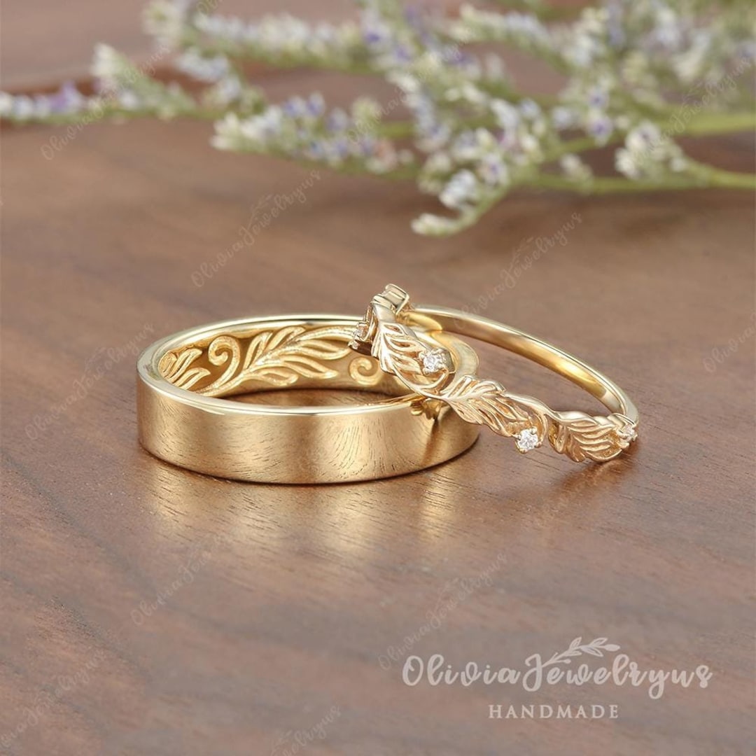 Artcarved Oak Leaf Couple Rings Set Moissanite Leaf Wedding Band Dainty ...